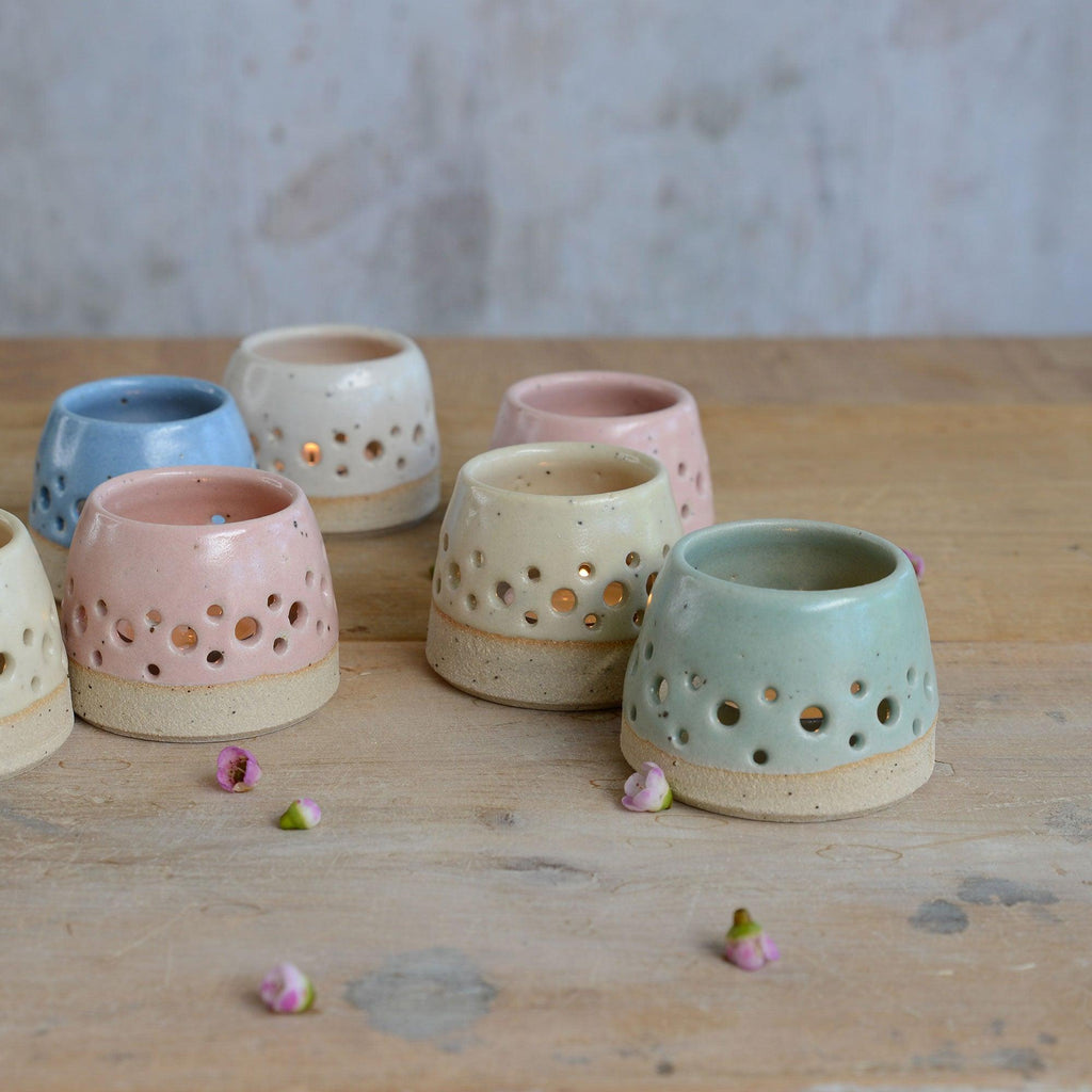 Cornflower Blue Tealight Candle Holder Stoneware